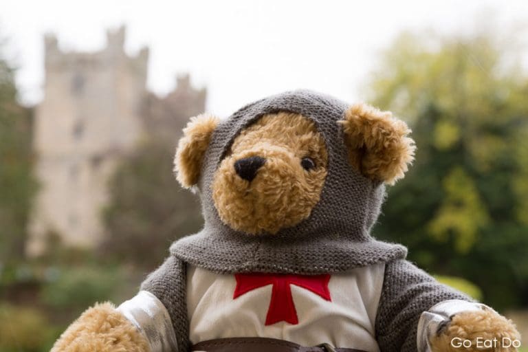 Teddy bear dressed as a knight at Langley Castle in Northumberlanbd ...