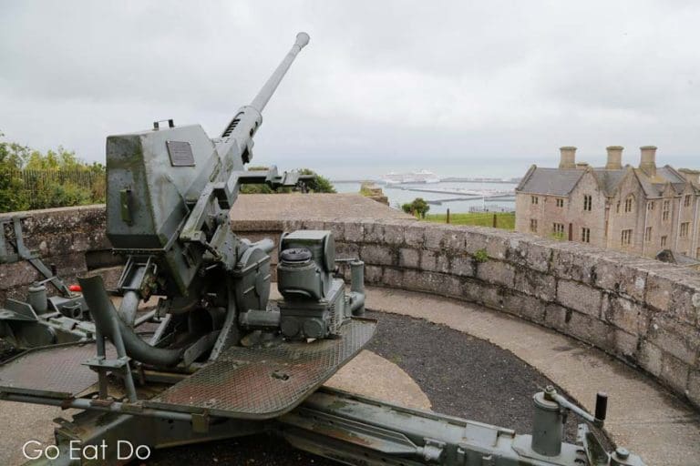 Bofors anti-aircraft gun at Dover Castle on the south coast of England ...