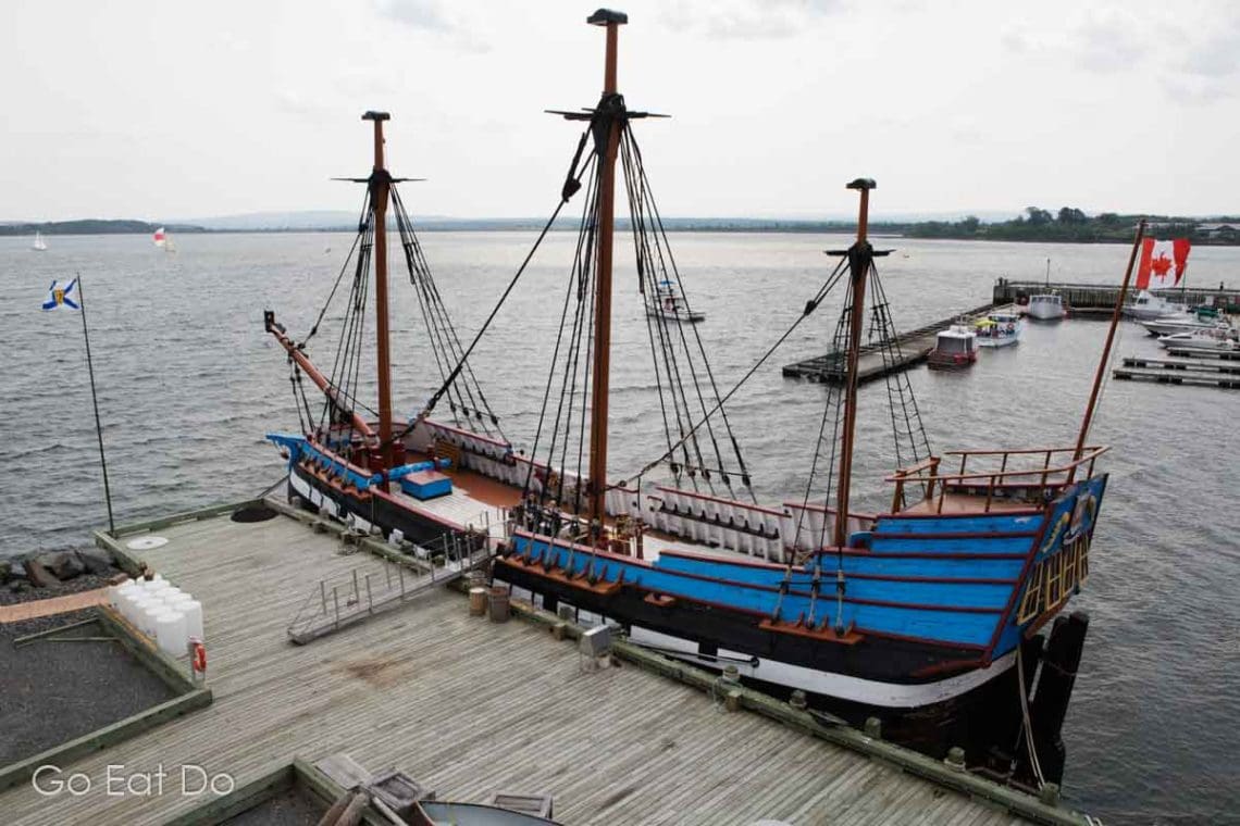 The three-mast Hector docked by the Hector Heritage Quay, a replica of ...
