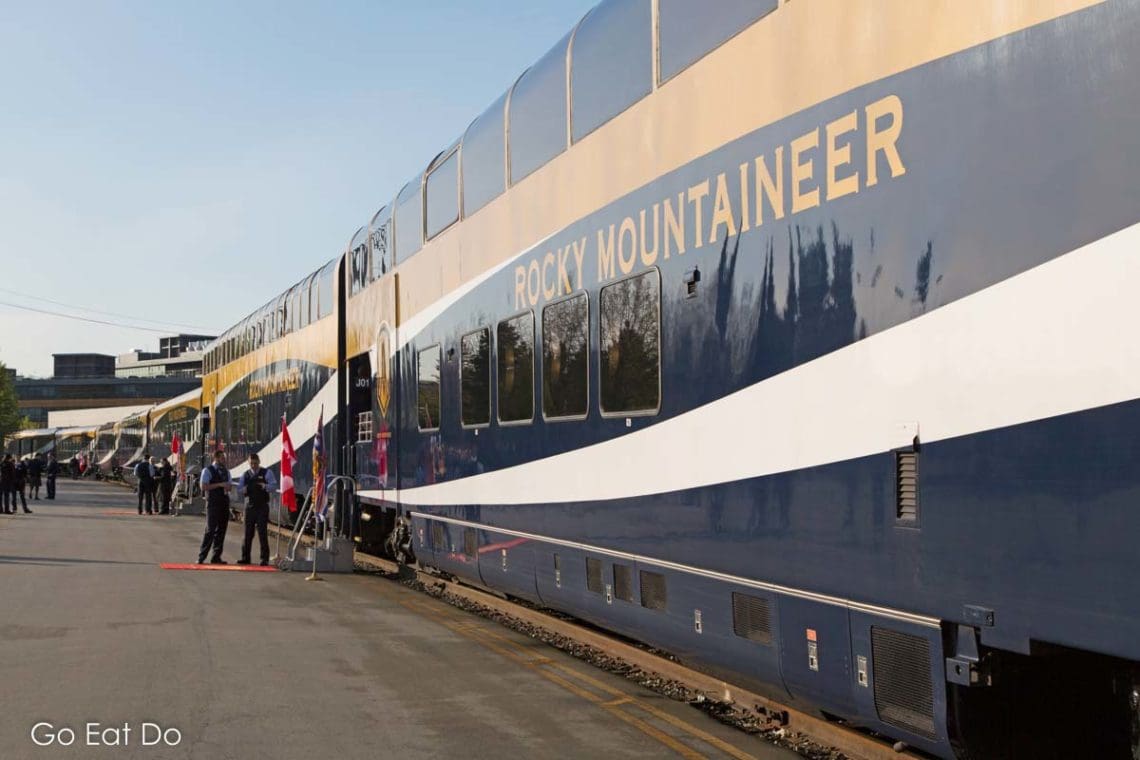 Rocky Mountaineer bi-level GoldLeaf Service cars in Vancouver | Go Eat Do