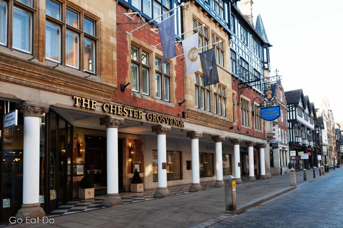 Exterior of the Chester Grosvenor 5-star hotel in northwest England ...